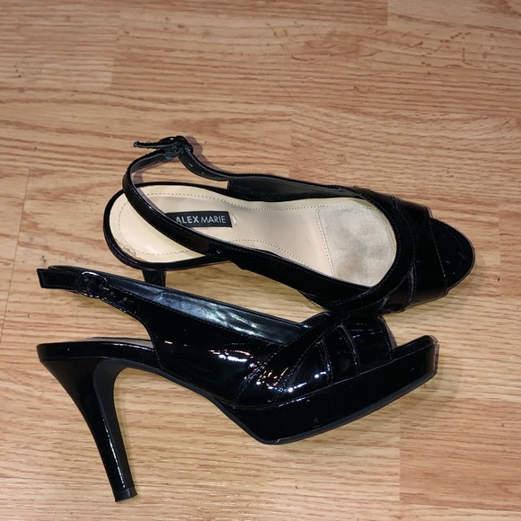 Alex Marie | Shoes | Black Patten Leather Peep Toe Slingback Pumps Heel ...